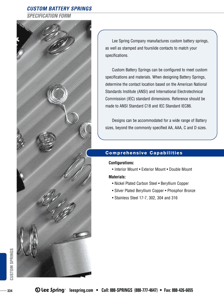 Fillable Online CUSTOM BATTERY SPRINGS SPECIFICATION FORM Fax Email ...