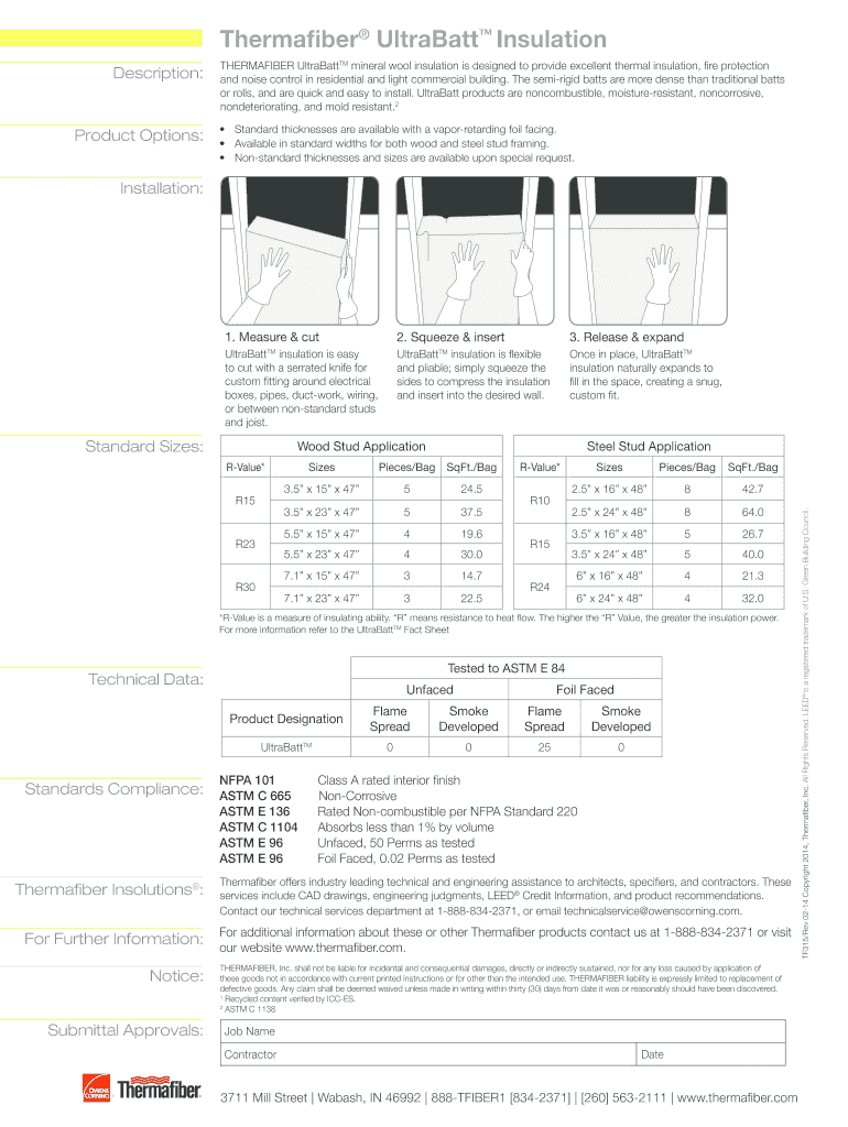 Fillable Online Residential Commercial UltraBatt Insulation Submittal ...