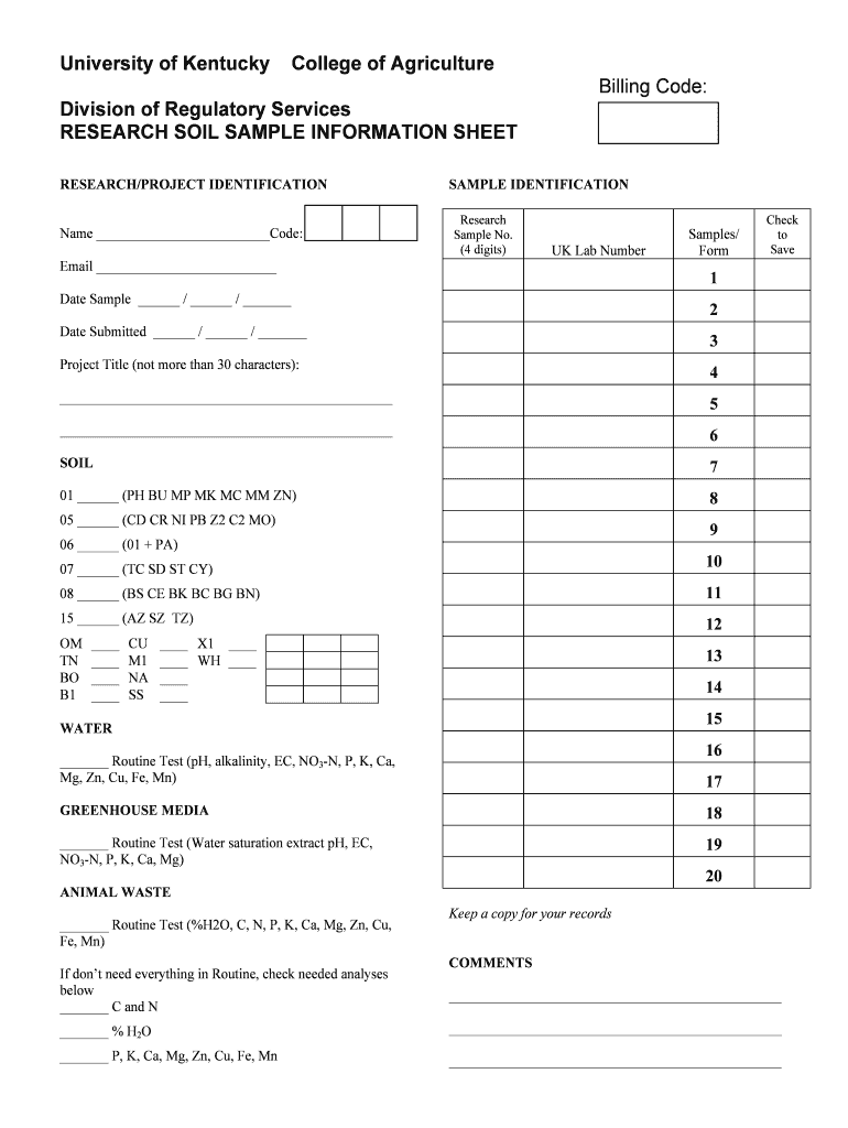 Fillable Online soils rs uky Research Soil Sample form - soilsrsukyedu ...