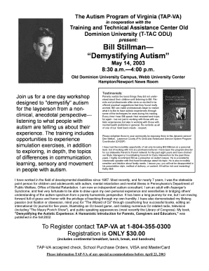 Fillable Online ttac odu Bill Stillman Demystifying Autism - ttac odu ...