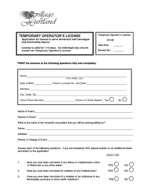 Fillable Online TEMPORARY OPERATORS LICENSE Temporary Operator Fax ...