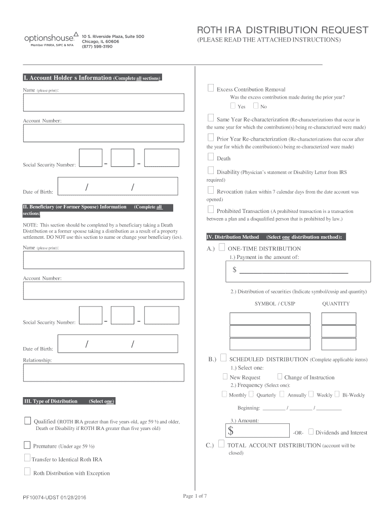 Fillable Online ROTH I RA DISTRIBUTION REQUEST Fax Email Print - pdfFiller