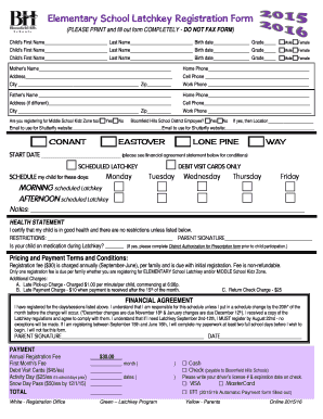 Fillable Online Elementary School Latchkey Registration Form Fax Email ...