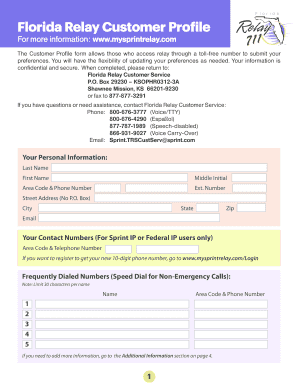 Fillable Online ftri Florida Relay Customer Profile - ftri Fax Email ...