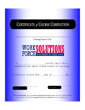 Fillable Online WSHOT Certificate of Course Completion Fax Email Print - pdfFiller