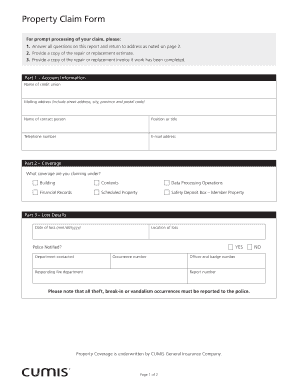 Fillable Online Property Claim Form - CUMIS Fax Email Print - pdfFiller