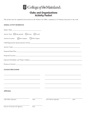 Fillable Online Clubs and Organizations Activity Packet Fax Email Print ...