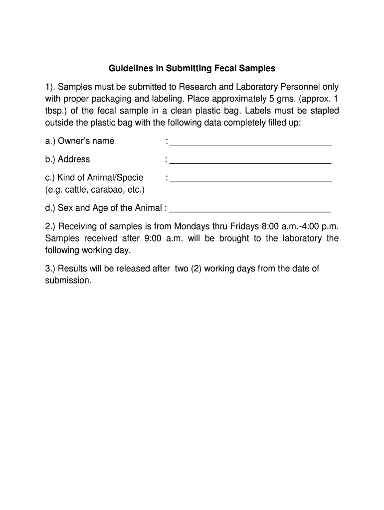 Fillable Online Guidelines in Submitting Fecal Samples - davaocitygovph ...
