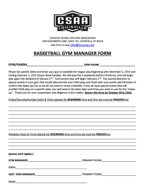 Fillable Online BASKETBALL GYM MANAGER FORM Fax Email Print - pdfFiller