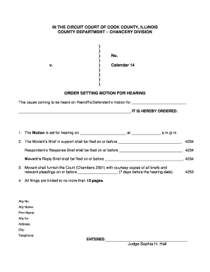 Fillable Online cookcountycourt ORDER SETTING MOTION FOR HEARING ...