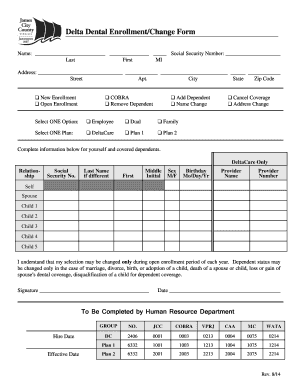 Fillable Online jamescitycountyva Delta Dental EnrollmentChange Form ...