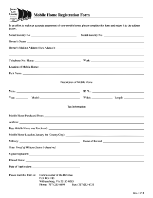 Fillable Online jamescitycountyva Moblie Home Registration Form Fax ...