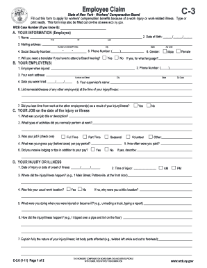 Fillable Online sunysccc C3 Employee Claim State of New York Workers ...
