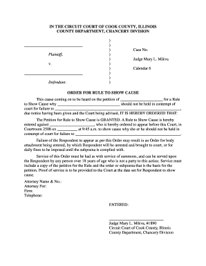 Fillable Online cookcountycourt ORDER FOR RULE TO SHOW CAUSE ...