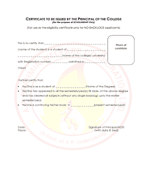 Fillable Online CERTIFICATE TO BE ISSUED BY THE PRINCIPAL OF THE ...