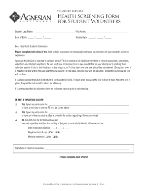 Fillable Online Health Screening Form for Student Volunteers ...
