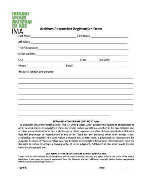 Fillable Online imamuseum IMAArchivesResearcherRegistratio Form Fax ...