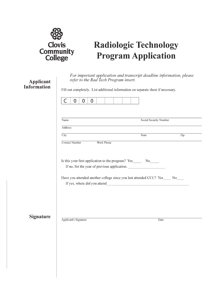 Fillable Online clovis Radiologic Technology Program Application ...