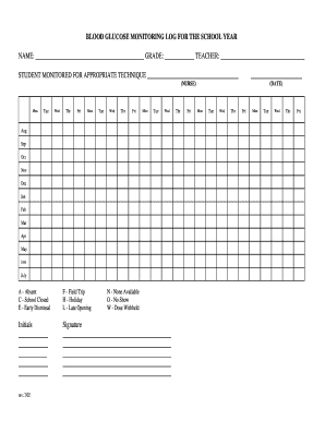 Fillable Online carrollk12 BLOOD GLUCOSE MONITORING LOG FOR THE SCHOOL ...