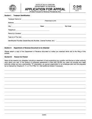 Fillable Online STATE OF SOUTH CAROLINA C-245 APPLICATION FOR APPEAL ...