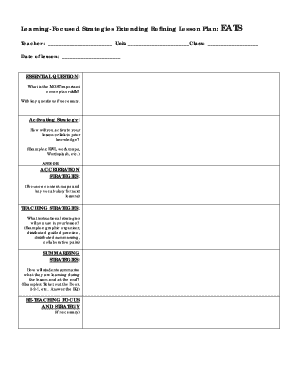 Fillable Online Learning-Focused Strategies Extending Refining Lesson ...