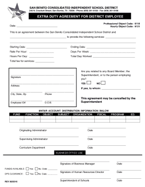 Fillable Online EXTRA DUTY AGREEMENT FOR DISTRICT EMPLOYEE Fax Email ...