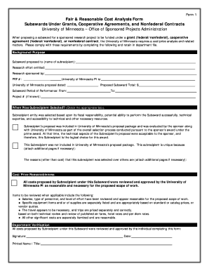 Fillable Online hub med umn Form 1 Fair Reasonable Cost Analysis Form ...