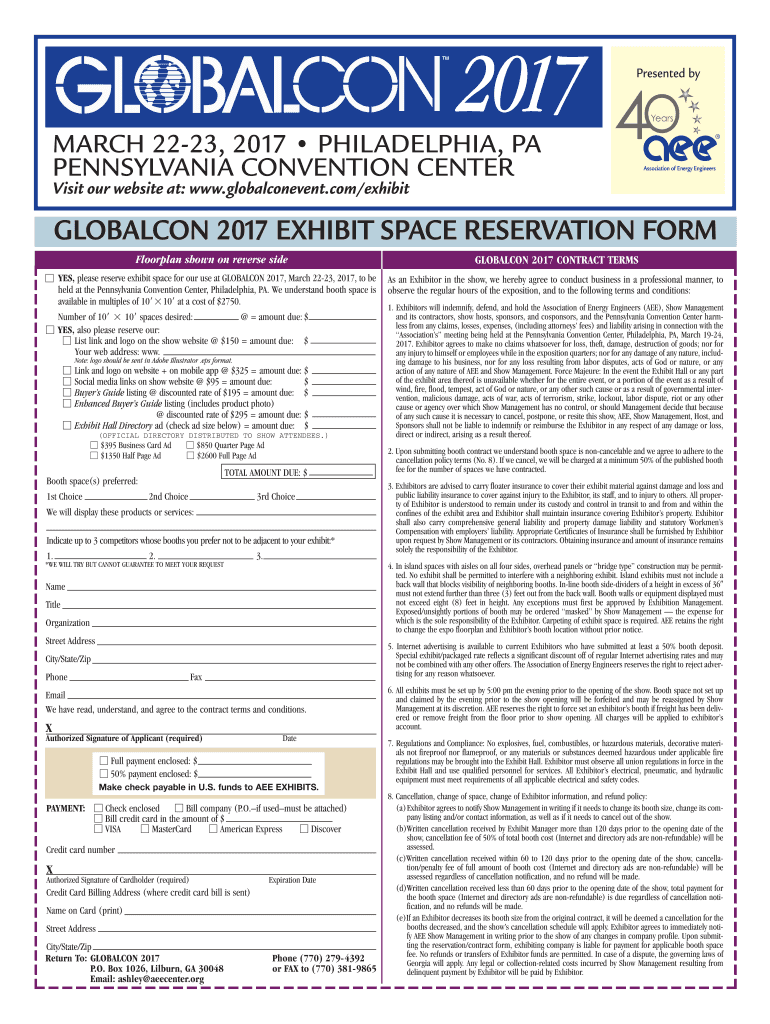 Fillable Online Globalcon 2017 Contract Form Fax Email Print - pdfFiller