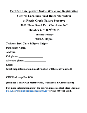 Fillable Online Certified Interpretive Guide Workshop Registration ...