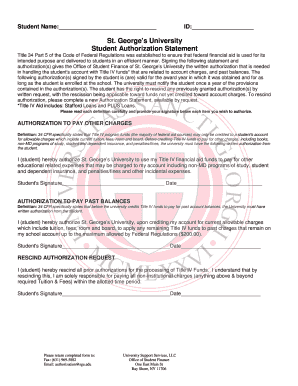 Fillable Online sgu AUTHORIZATION OF TITLE IV - sgu Fax Email Print ...