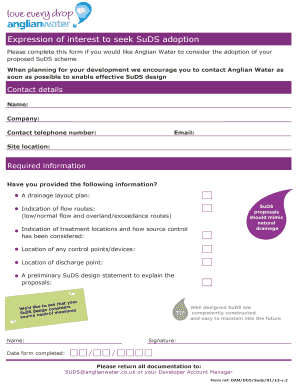 Fillable Online anglianwater co SuDs Adoption Form - Anglian Water Fax ...