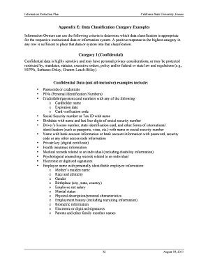 Fillable Online Appendix E: Data Classification Category Examples Fax ...