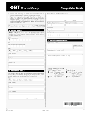 Fillable Online Form Change of adviser details - BT Fax Email Print ...