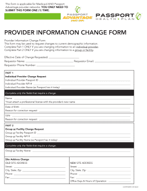 Fillable Online PROVIDER INFORMATION CHANGE FORM - Passport Fax Email ...