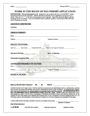Fillable Online WORK IN ROW PERMIT APPLICATION Fax Email Print - pdfFiller