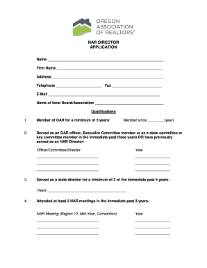 Fillable Online oregonrealtors NAR DIRECTOR APPLICATION - OREGON ...