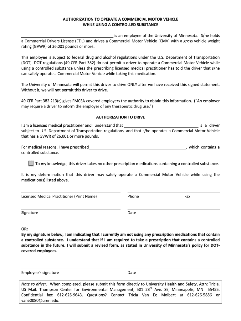 Fillable Online AUTHORIZATION TO OPERATE A COMMERCIAL MOTOR VEHICLE Fax ...