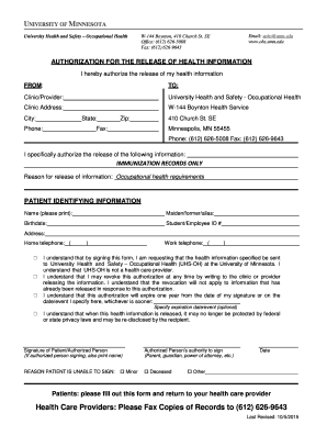 Fillable Online ohs umn University Health and Safety Occupational ...