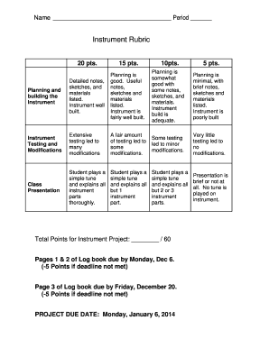 Fillable Online Instrument Rubric - Selinsgrove Area School District ...