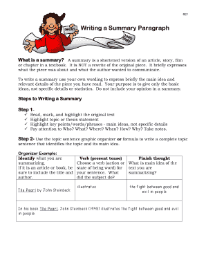 Fillable Online Writing a Summary Paragraph - Selinsgrove Area School ...
