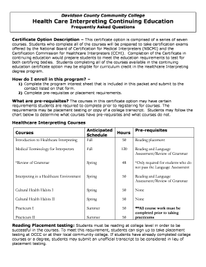 Fillable Online davidsonccc Nursing Assistant Courses Information Sheet ...