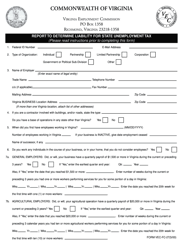 Fillable Online VEC Report To Determine Liability For State ...