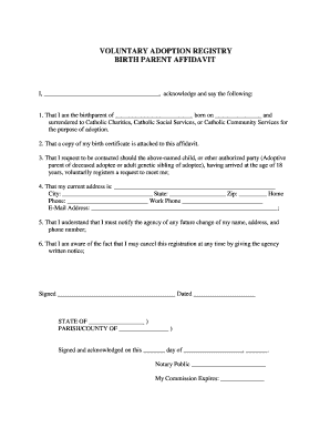 Fillable Online diolaf VOLUNTARY ADOPTION REGISTRY BIRTH PARENT ...