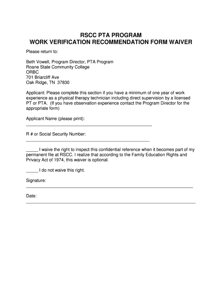 Fillable Online roanestate RSCC PTA PROGRAM WORK VERIFICATION ...