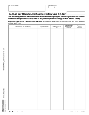 Fillable Online K10 Beilage zur Krperschaftssteuererklrung K 1 Formular ...