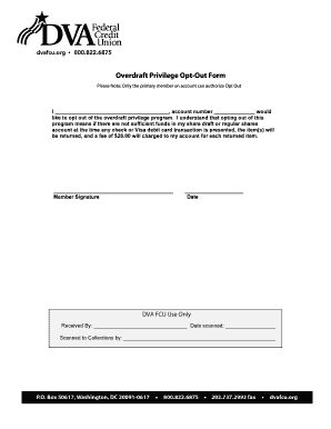 Fillable Online dvafcu Overdraft Privilege Opt-Out Form - bdvafcuorgb Fax Email Print - pdfFiller