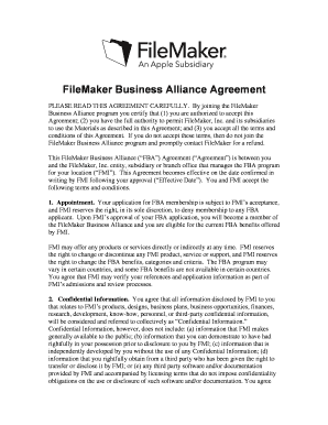 Fillable Online FileMaker Business Alliance Agreement Fax Email Print - pdfFiller