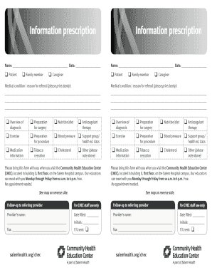 Fillable Online salemhealth Information Prescription Form ...