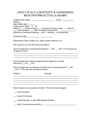 Fillable Online ADULT SCALE of HOSTILITY amp AGGRESSION ...