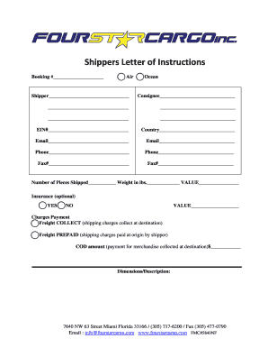 Fillable Online Shippers Letter of Instructions - Four Star Cargo Fax ...